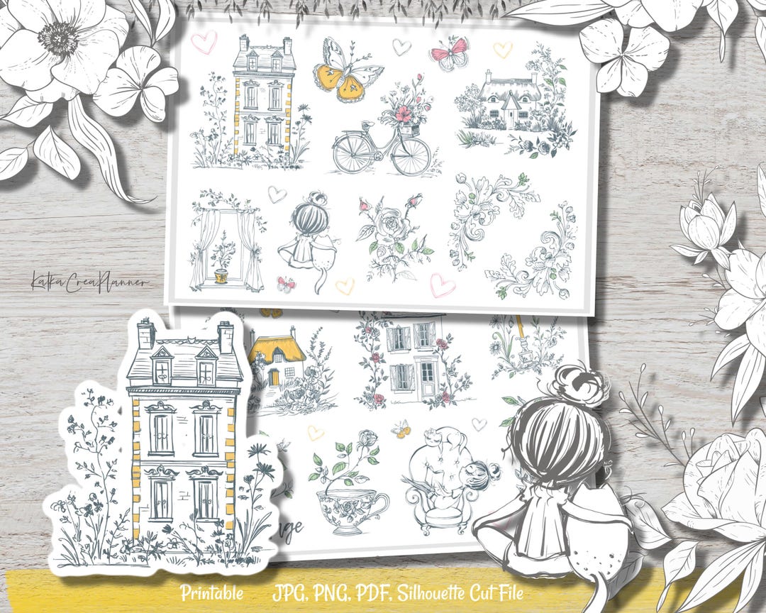 Cottagecore Printable Planner Stickers: Floral Watercolor Bujo Stickers ...
