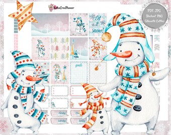 Happy Snowman and Snow Animals Weekly Habits Labels Stickers Vertical ...