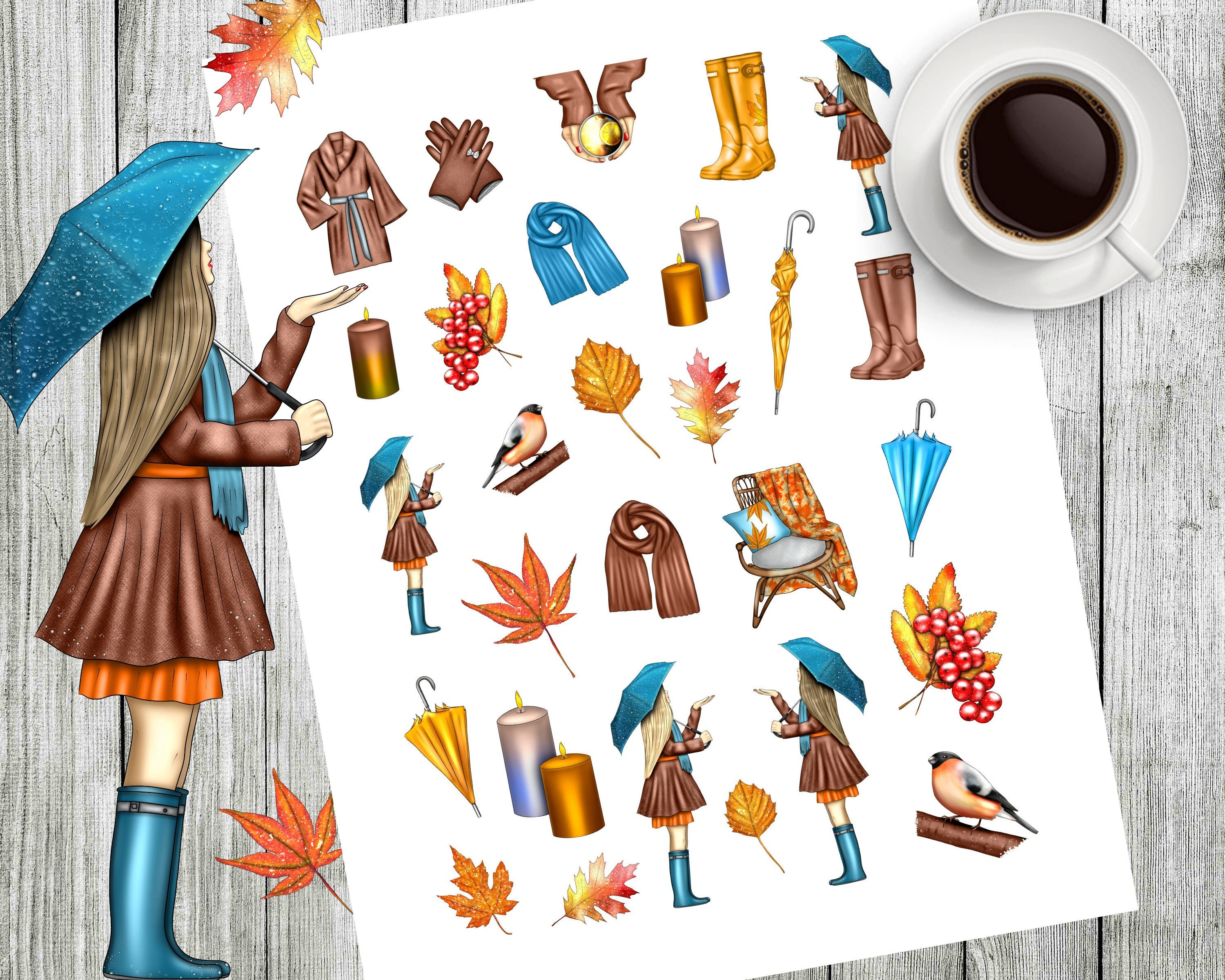 RAINY NOVEMBER Printable Journal Kit/autumn Printable Planner Stickers ...