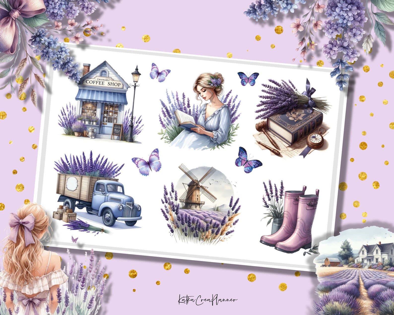 Lavender Watercolor Stickers: Floral Planner Stickers (digital Download ...