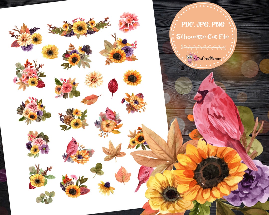 FALL FLOWERS Printable Stickers/watercolor Floral Stickers/travelers ...