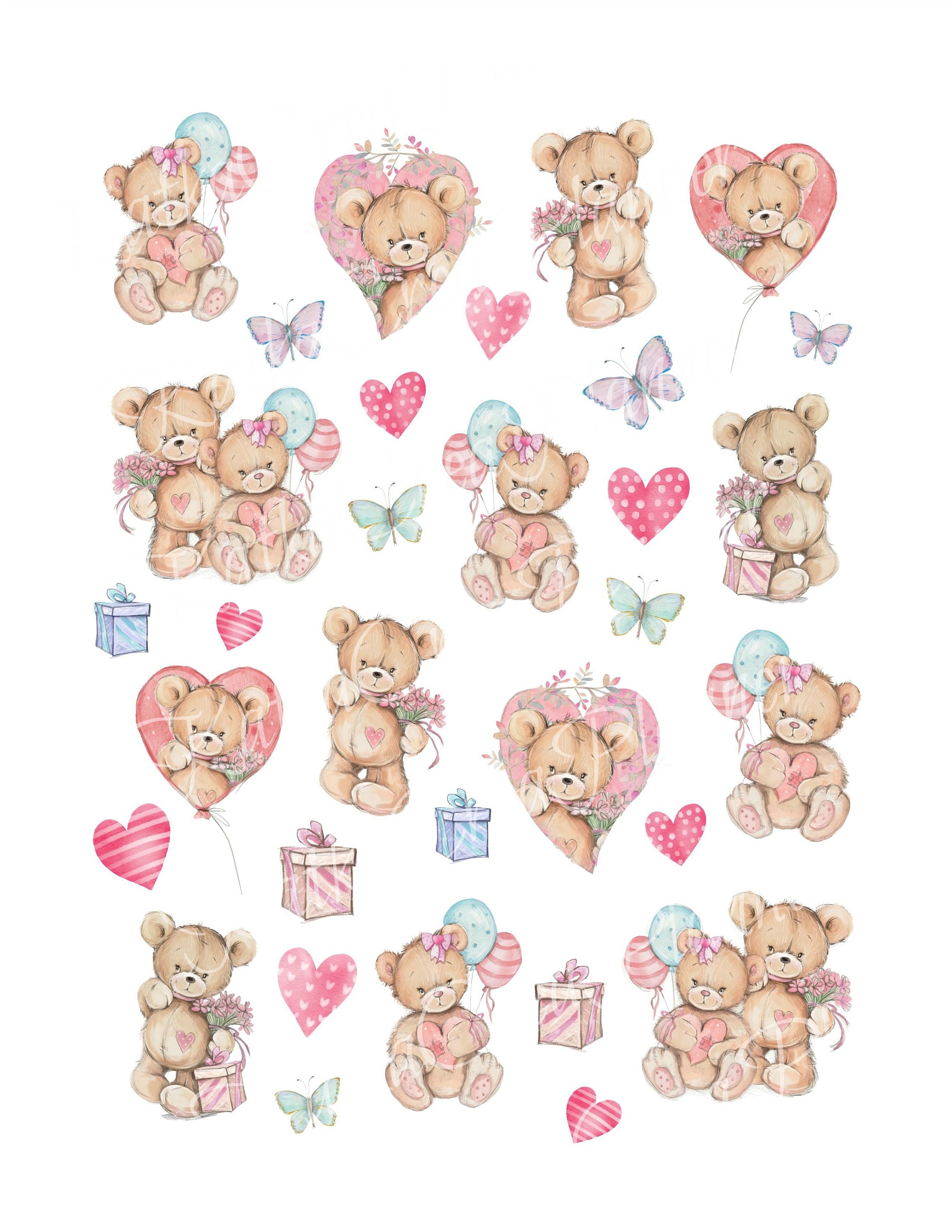 Cute Teddy Bear Printable Planner Stickers, Kawaii Stickers, Heart ...