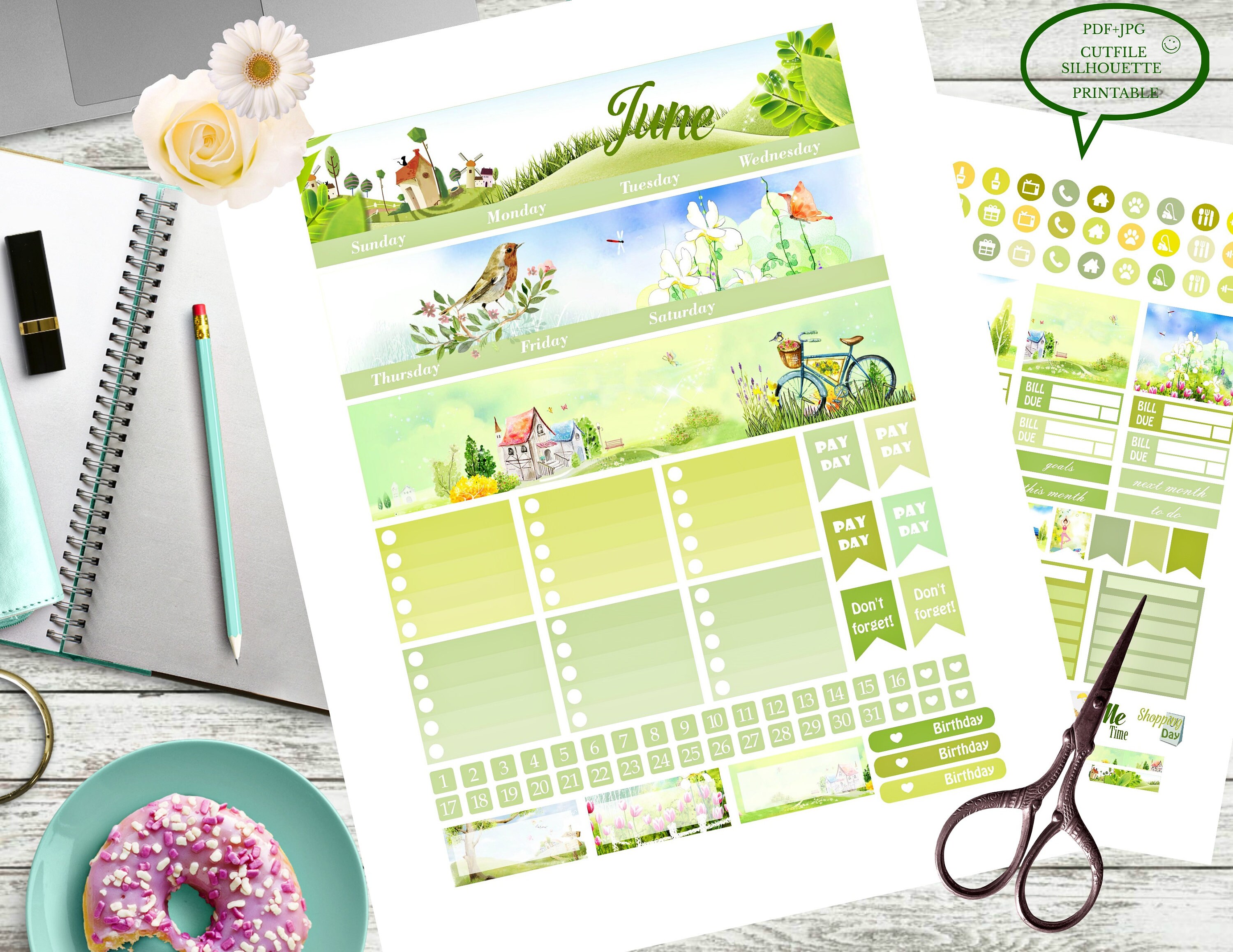 Printable June Monthly View Stickers Planner Stickers for - Etsy