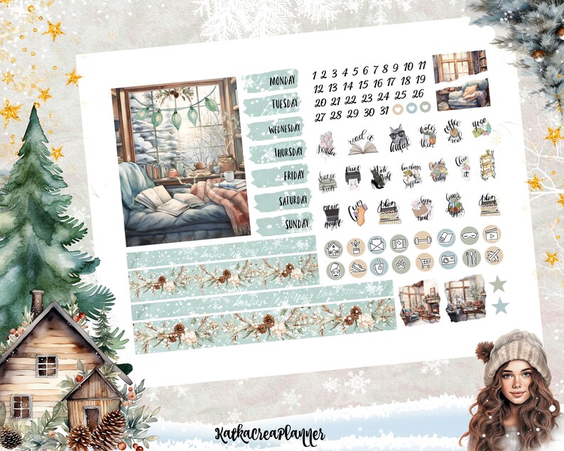 Cozy Winter Watercolor Planner Stickers: Erin Condren Weekly Kit ...