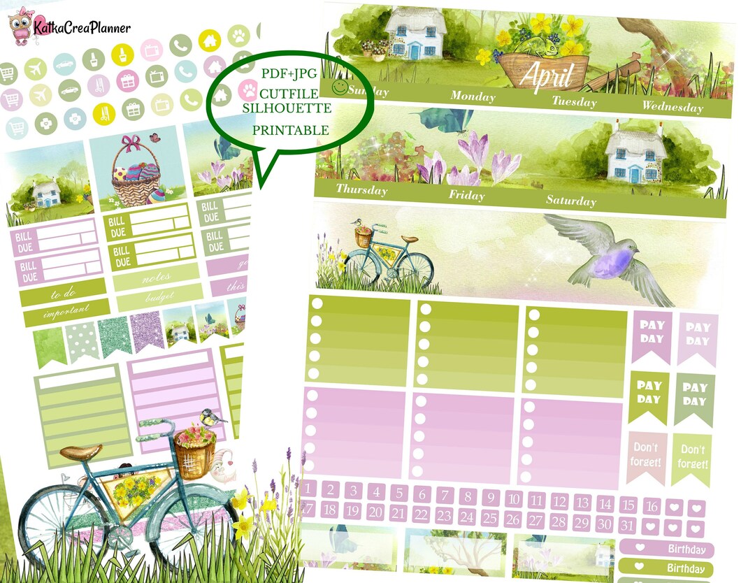 April Planner Stickers: Spring Garden Theme, Erin Condren (digital ...