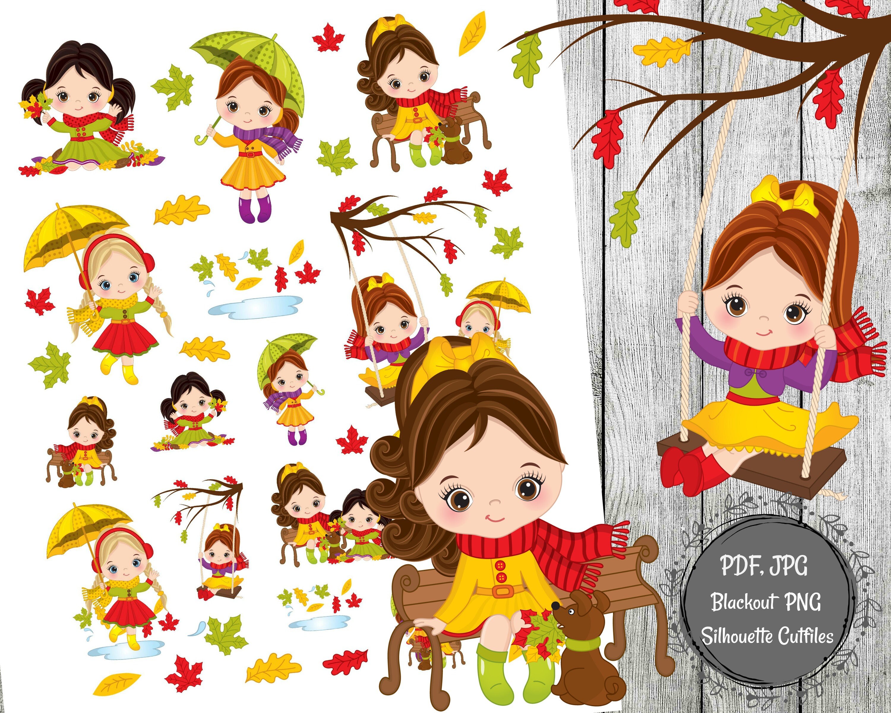 Autumn Girls Stickers Printable Planner Sticker Planner | Etsy