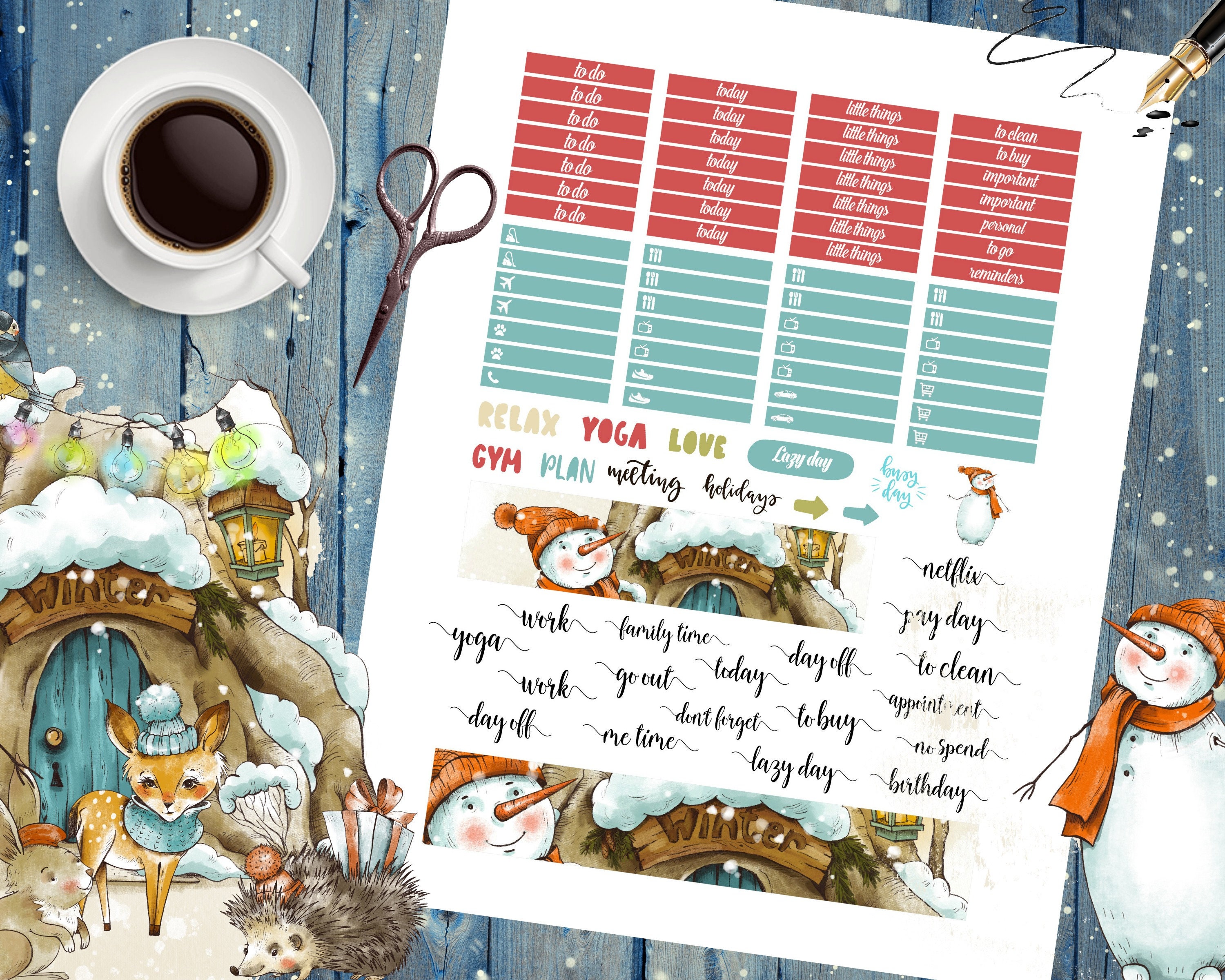 WINTER TALE Printable Planner Stickers/christmas Weekly - Etsy