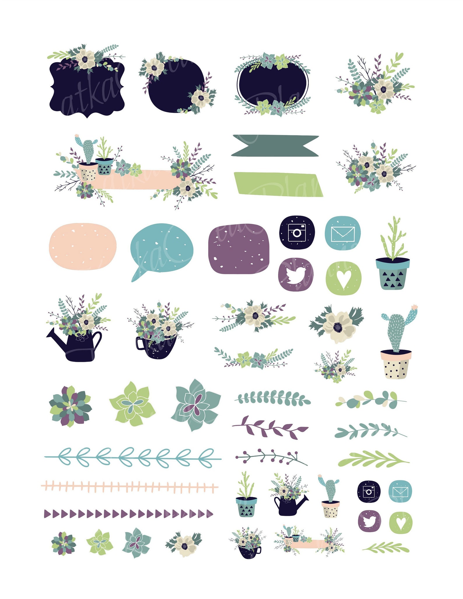 FLOWER GARDEN Printable Stickers Boho Floral Watercolor - Etsy