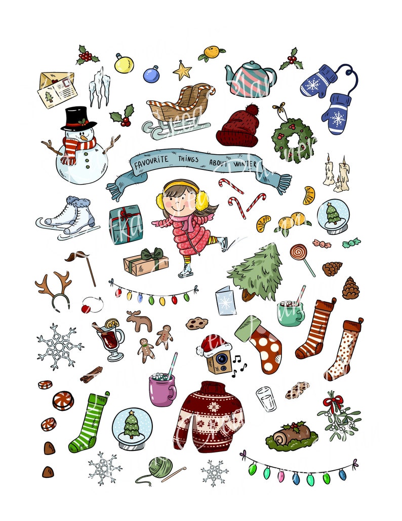Winter Cozy Printable Planner Stickers Watercolor Doodle - Etsy