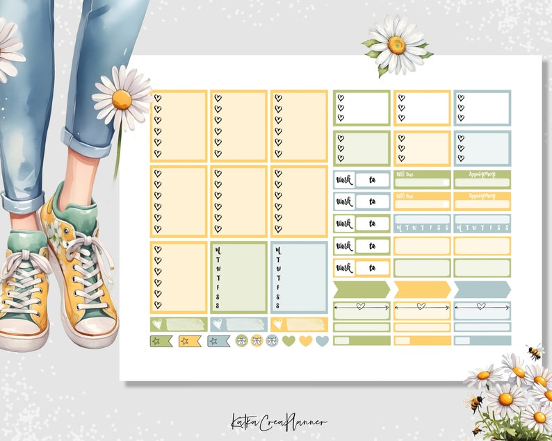 Daisy Weekly Planner Stickers: Floral Watercolor, Erin Condren (digital ...