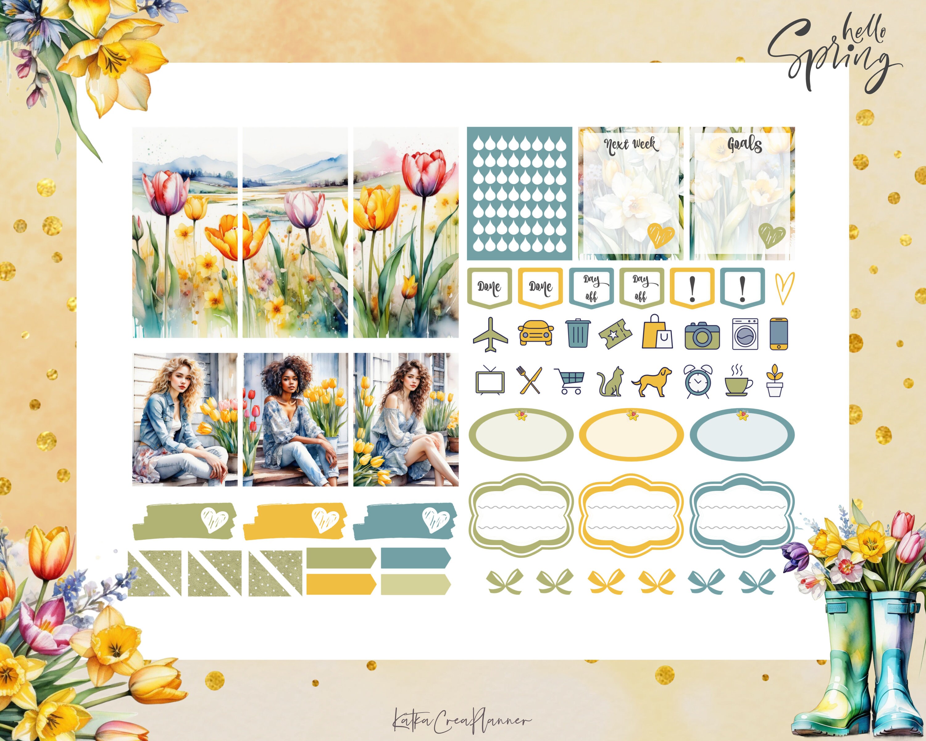 SPRING COTTAGE Printable Planner Stickers for Erin Condren Planner ...