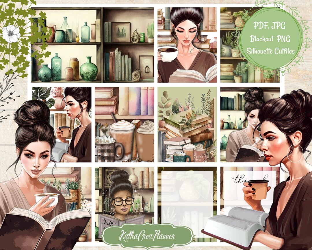 Bookish Planner Stickers: Coffee & Reading Theme, EC Weekly Kit ...