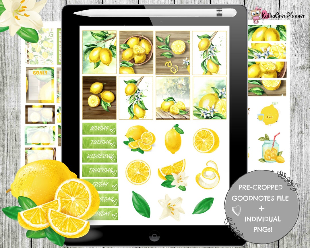 Lemon Digital Planner Stickers: Precropped Goodnotes Stickers (PNG) - Etsy