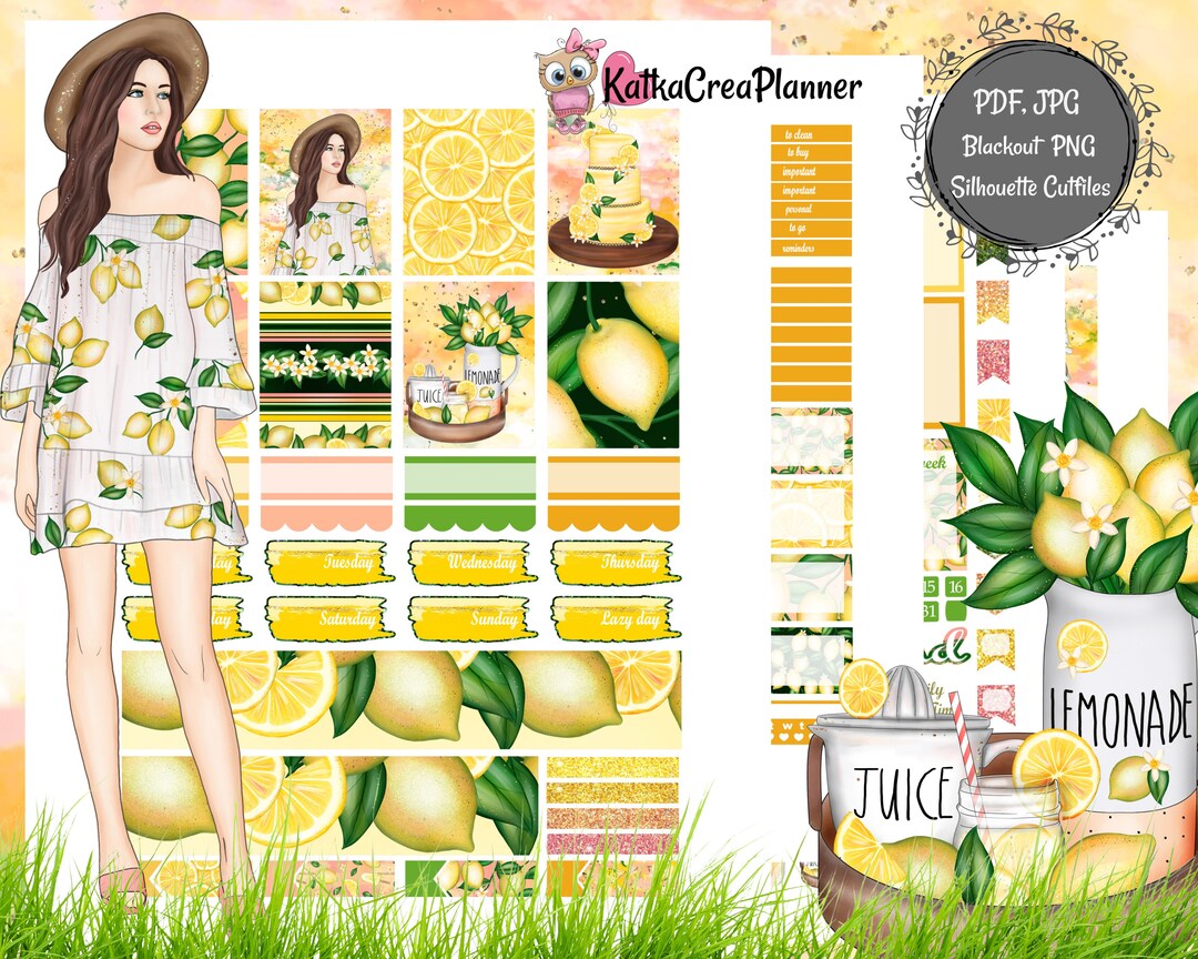 Lemonade Planner Stickers: Watercolor Weekly Kit (digital Download) - Etsy