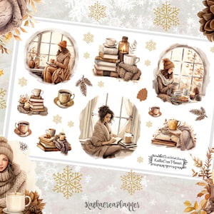 COZY READING Printable Deco Stickers/winter Scrapbook Stickers/hygge ...