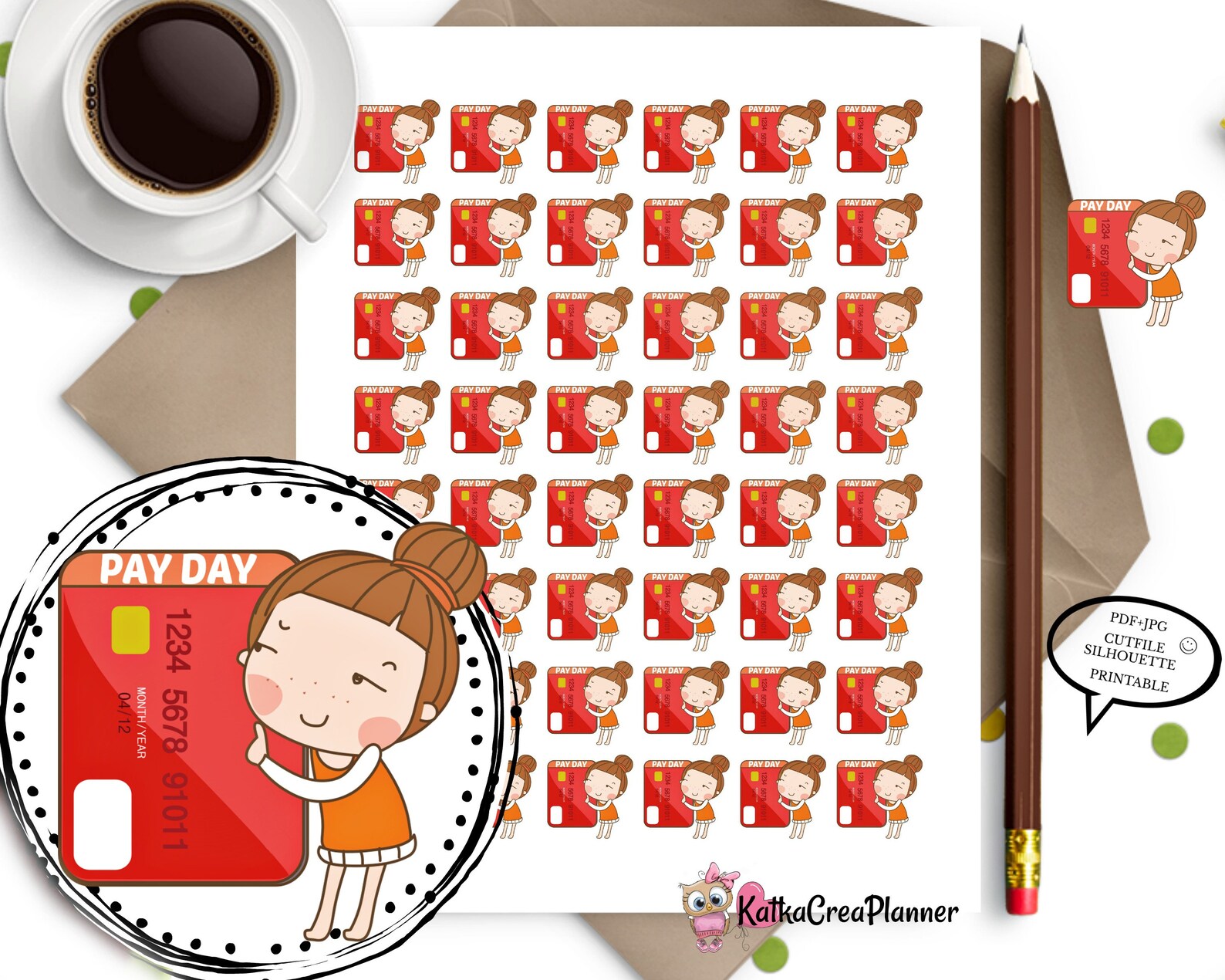 Printable Cute Pay Day Planner Stickers, Pay Day GBP Kawaii Kit ...