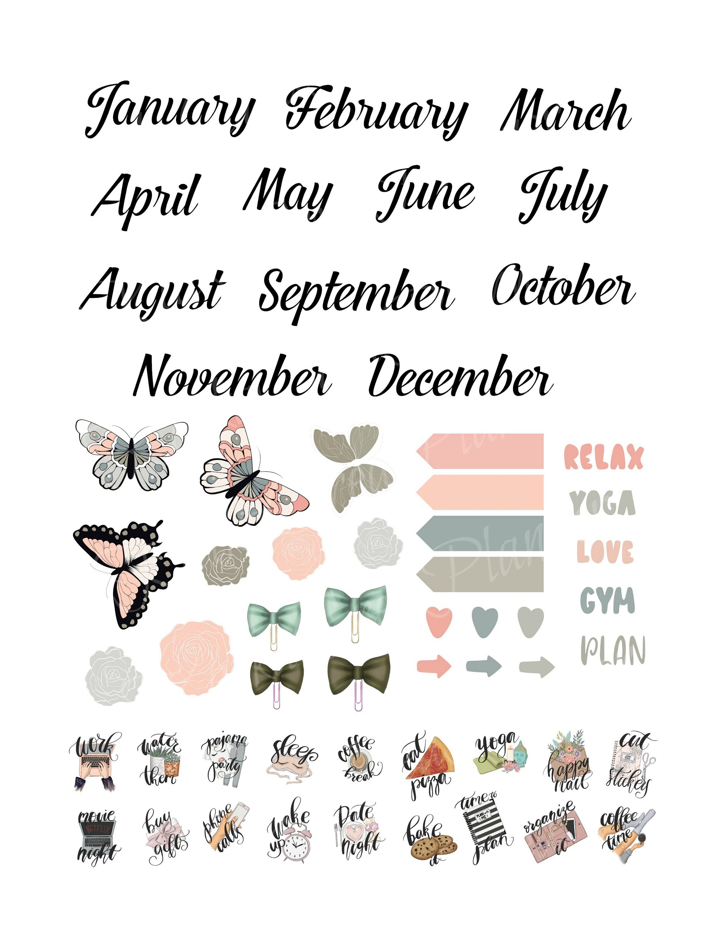 Butterfly Monthly Printable Planner Stickers Floral Monthly - Etsy