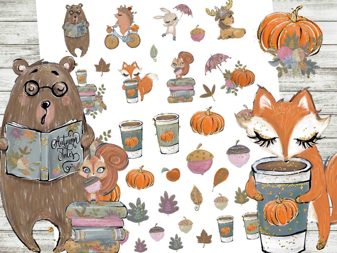 Autumn Forest Animals Watercolor Printable Planner Stickers - Etsy