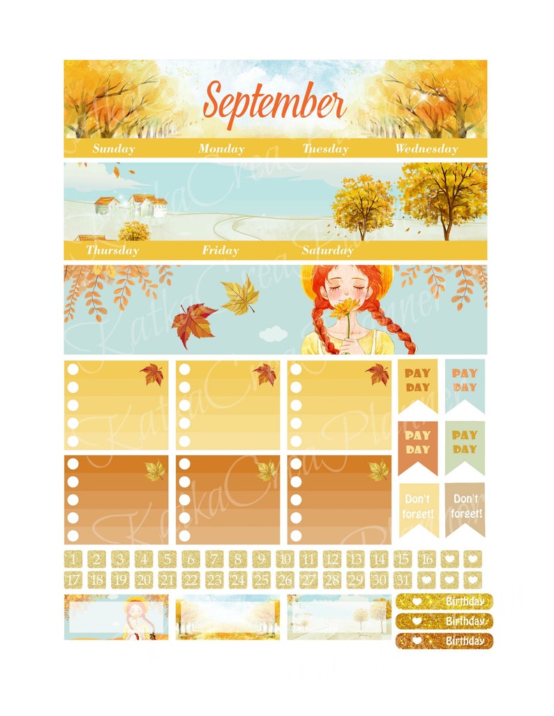 Printable September Monthly View Stickers Planner Stickers - Etsy