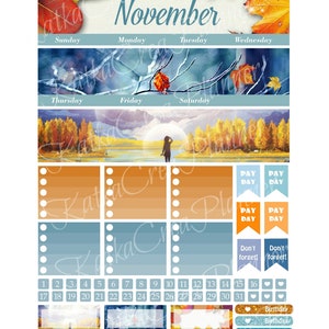 November Printable Monthly View Stickers, Autumn Planner Stickers for ...