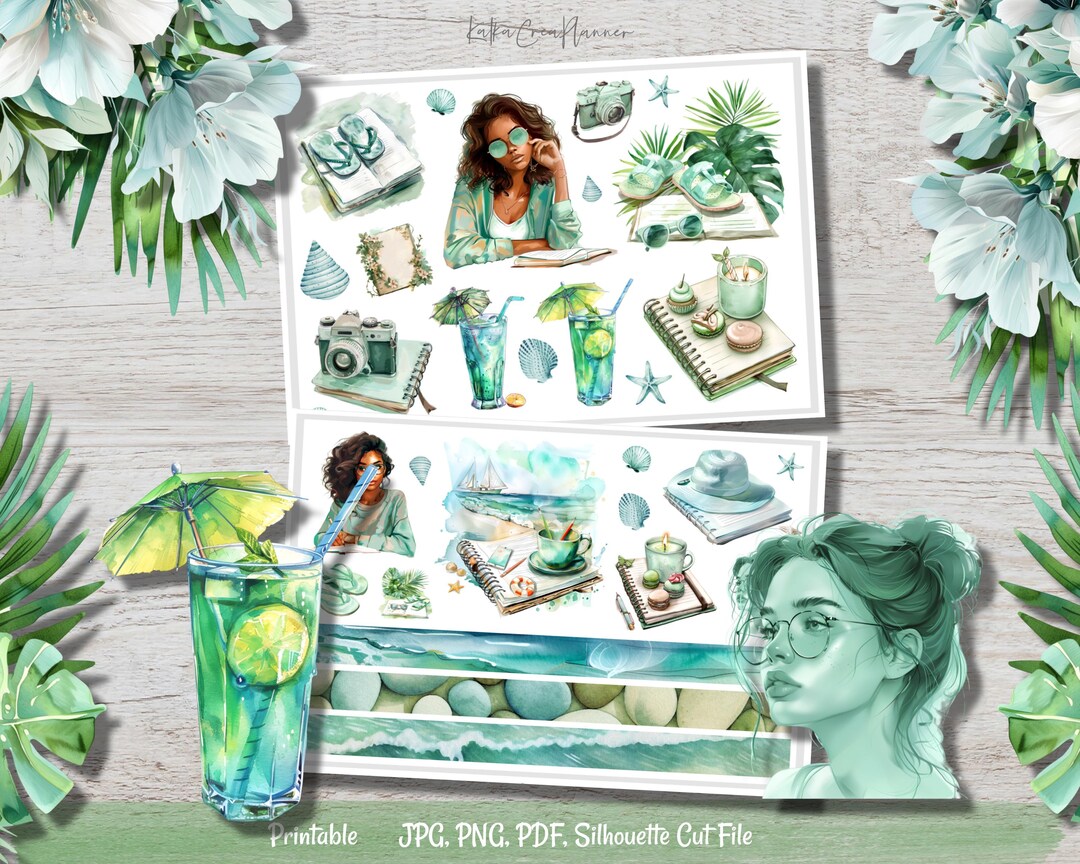 Summer Planner Stickers: Sea Watercolor Bujo Stickers (PDF, JPG, PNG ...