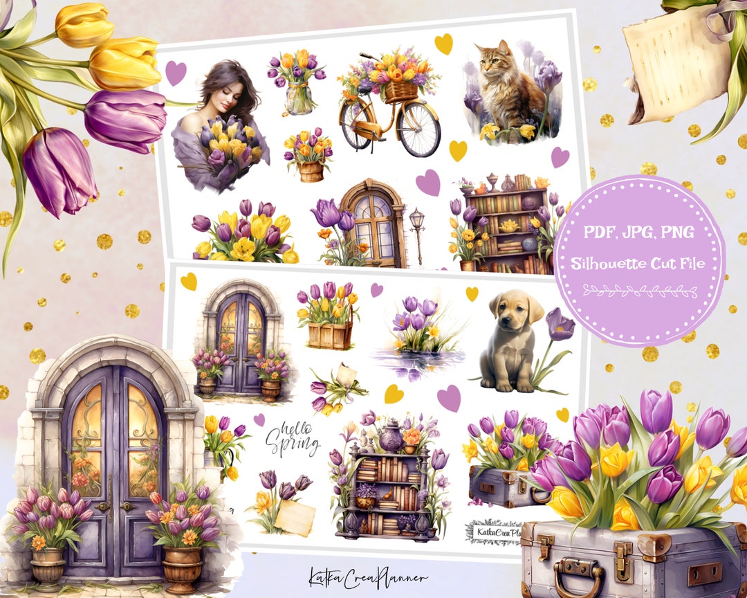 TULIPS Printable Stickers, Bujo Stickers, Floral Watercolor Stickers ...