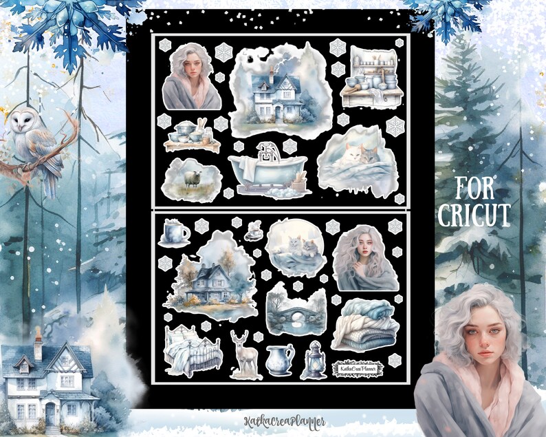 FOGGY COTTAGE Printable Deco Stickers/winter Scrapbook Stickers ...