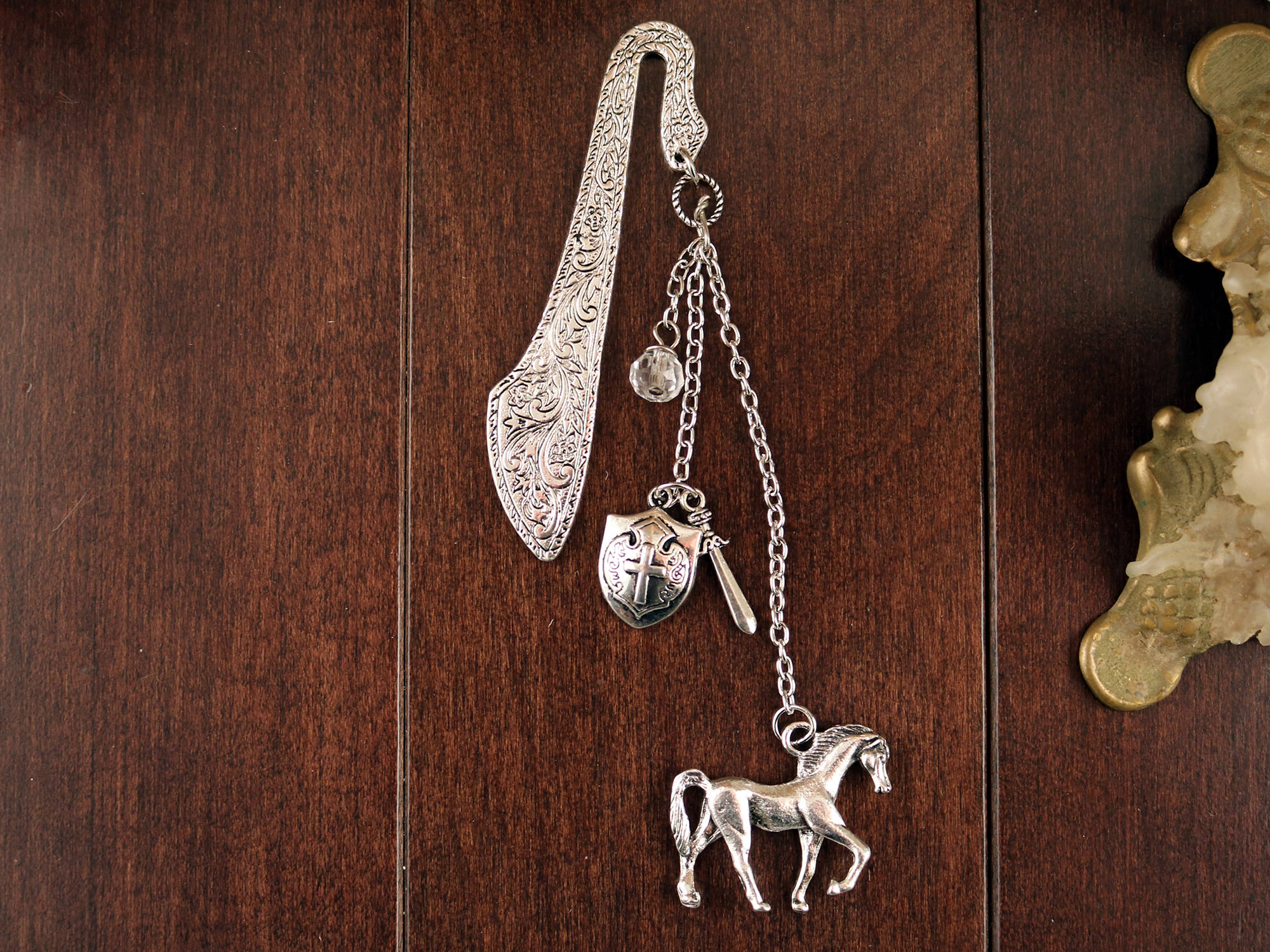 Ornate Antique Silver Finish Bookmark A Knight's Horse | Etsy