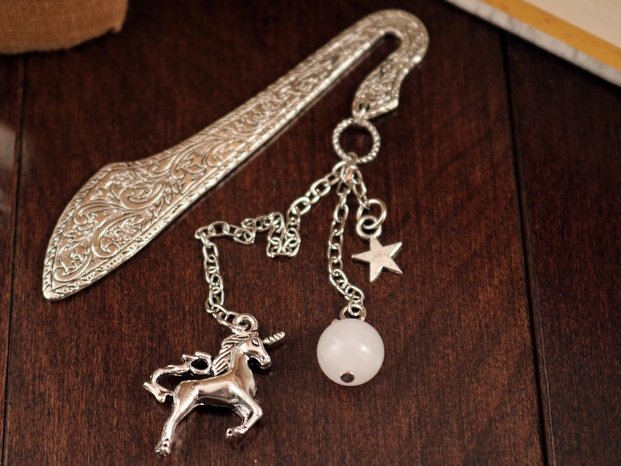 Antique Silver Finish Ornate Bookmark Unicorn in Moonlight | Etsy