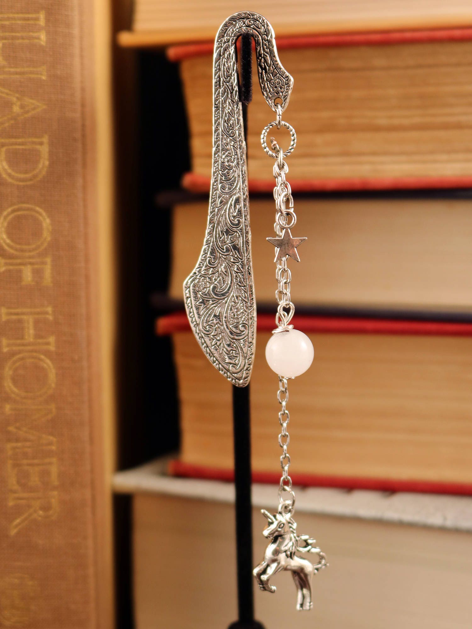 Antique Silver Finish Ornate Bookmark Unicorn in Moonlight | Etsy
