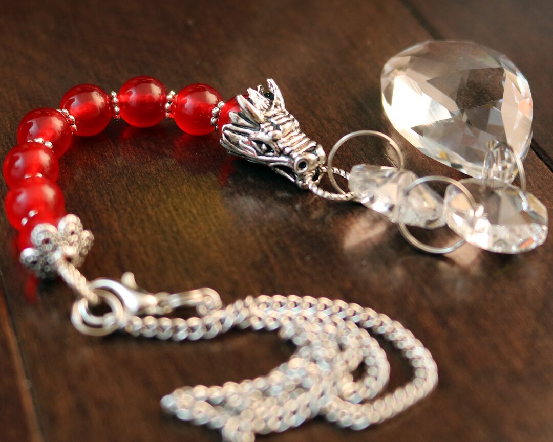 Red Jade Dragon and Crystal Fire Car or Home Hanging Charm With Red ...
