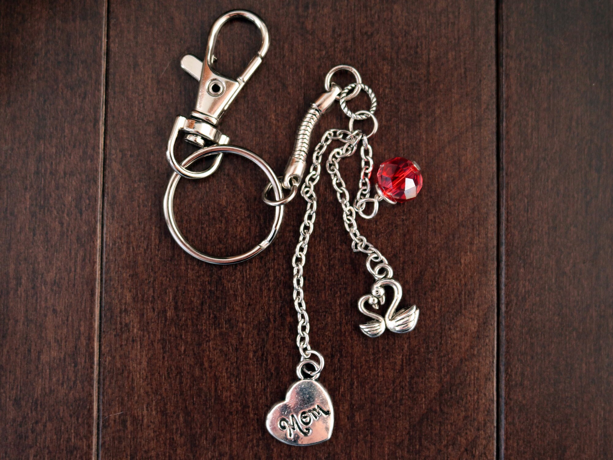 Love to Mom Keychain With Tibetan Silver Charms of Two Swans - Etsy Canada