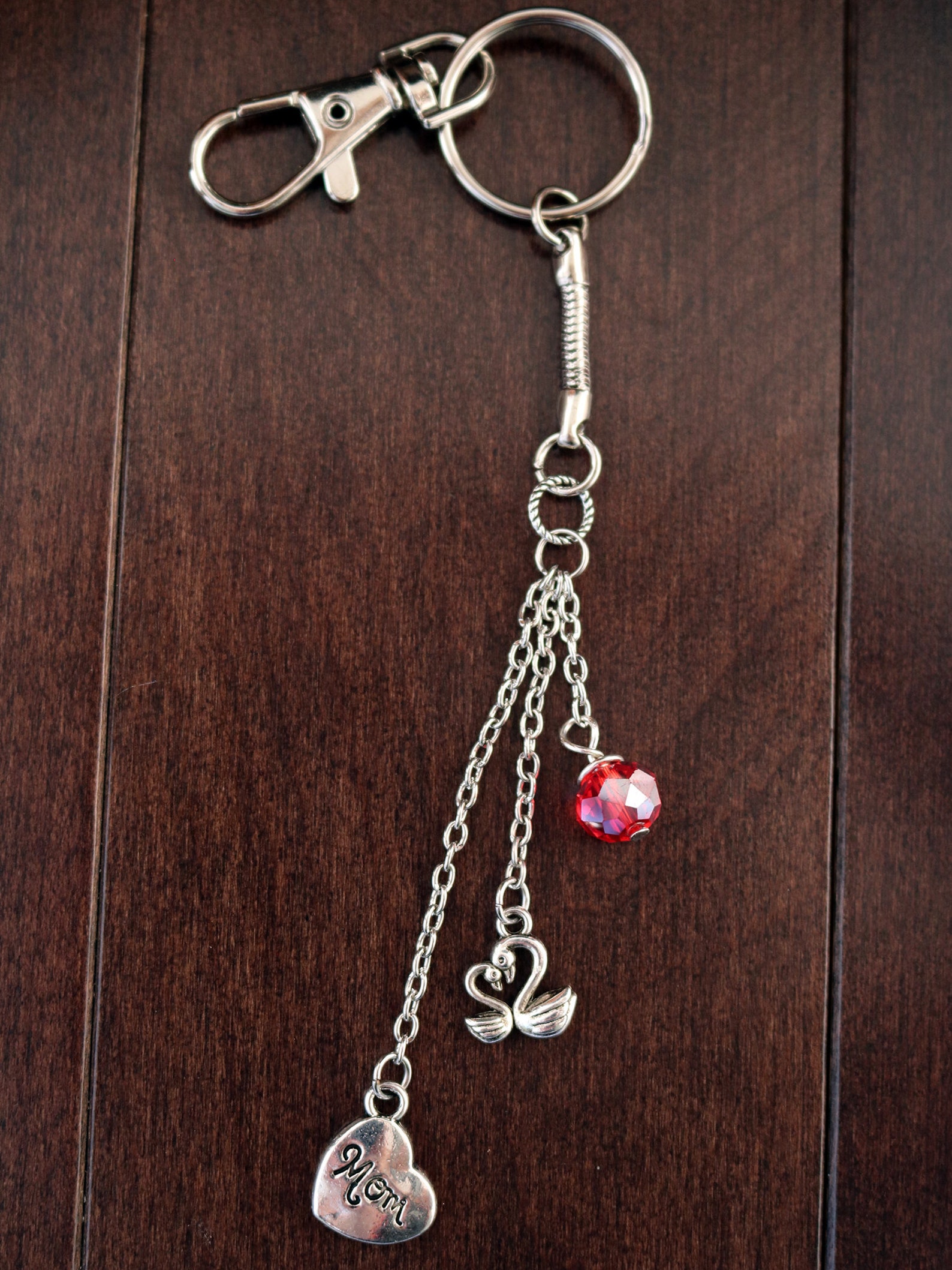Love to Mom Keychain With Tibetan Silver Charms of Two Swans - Etsy Canada