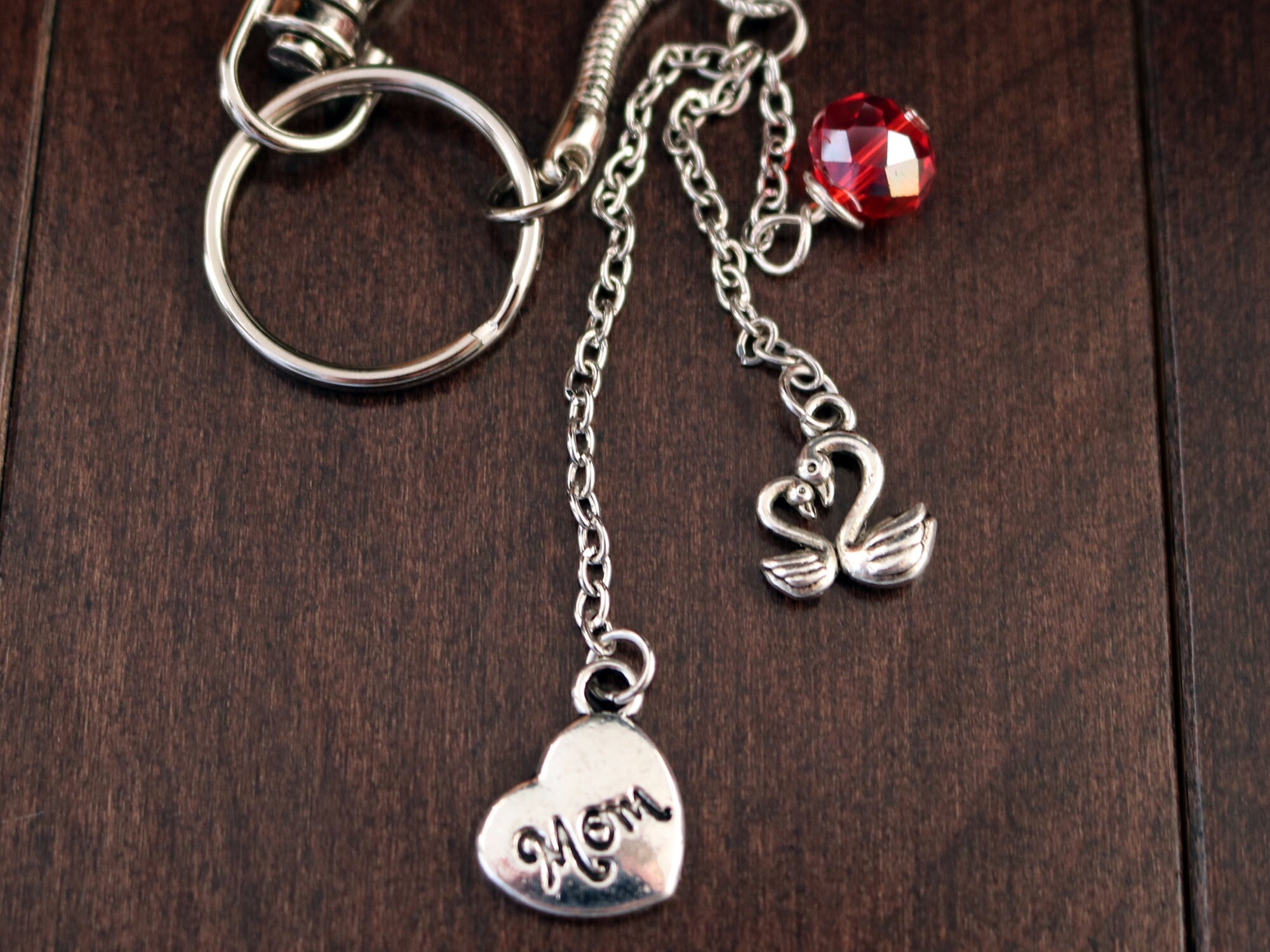 Love to Mom Keychain With Tibetan Silver Charms of Two Swans - Etsy Canada