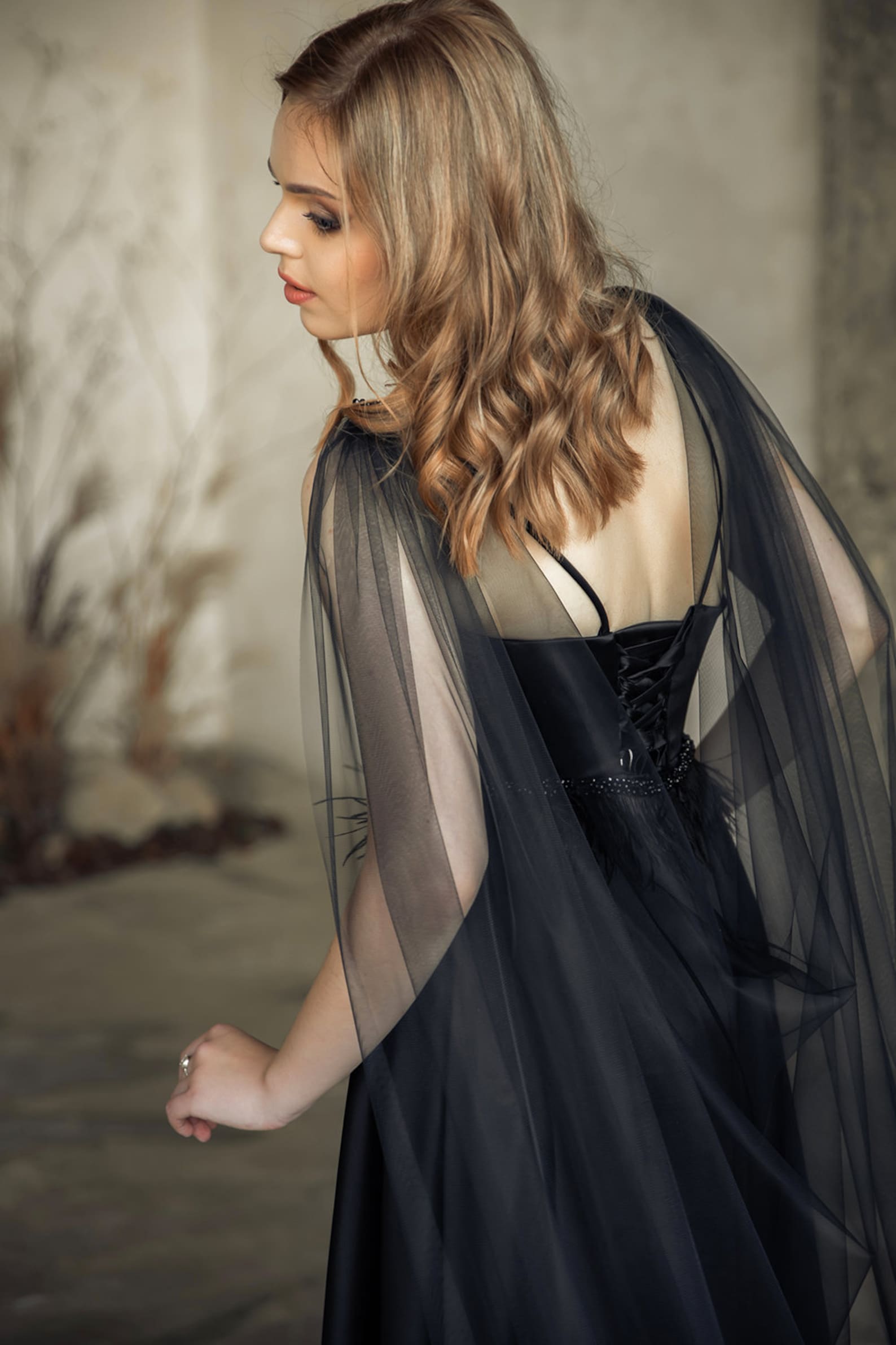 Black Wedding Cape Bridal Train Long Wedding Cape Tulle - Etsy