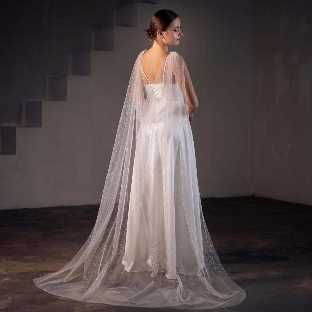 Bridal Shoulder Cape Veil Wedding Tulle Capelet Shoulder Sparkle Pearl ...