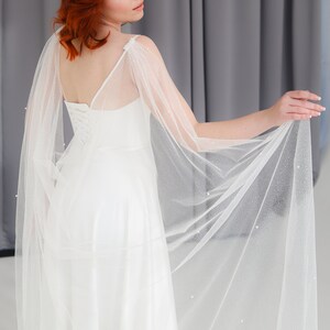 Bridal Cape Veil Pearl and Glitter Light Ivory Tulle Capelet Long ...