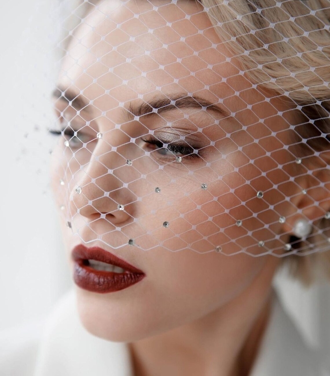White Birdcage Veil Wedding Scattered Rhinestone Fascinator - Etsy