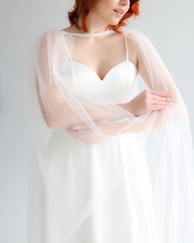 Bridal Cape for Strapless Dress Shoulder Cape Long Wedding Pearl ...