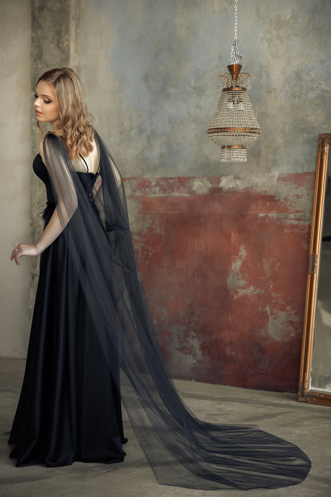 Black Wedding Cape Bridal Train Long Wedding Cape Tulle - Etsy