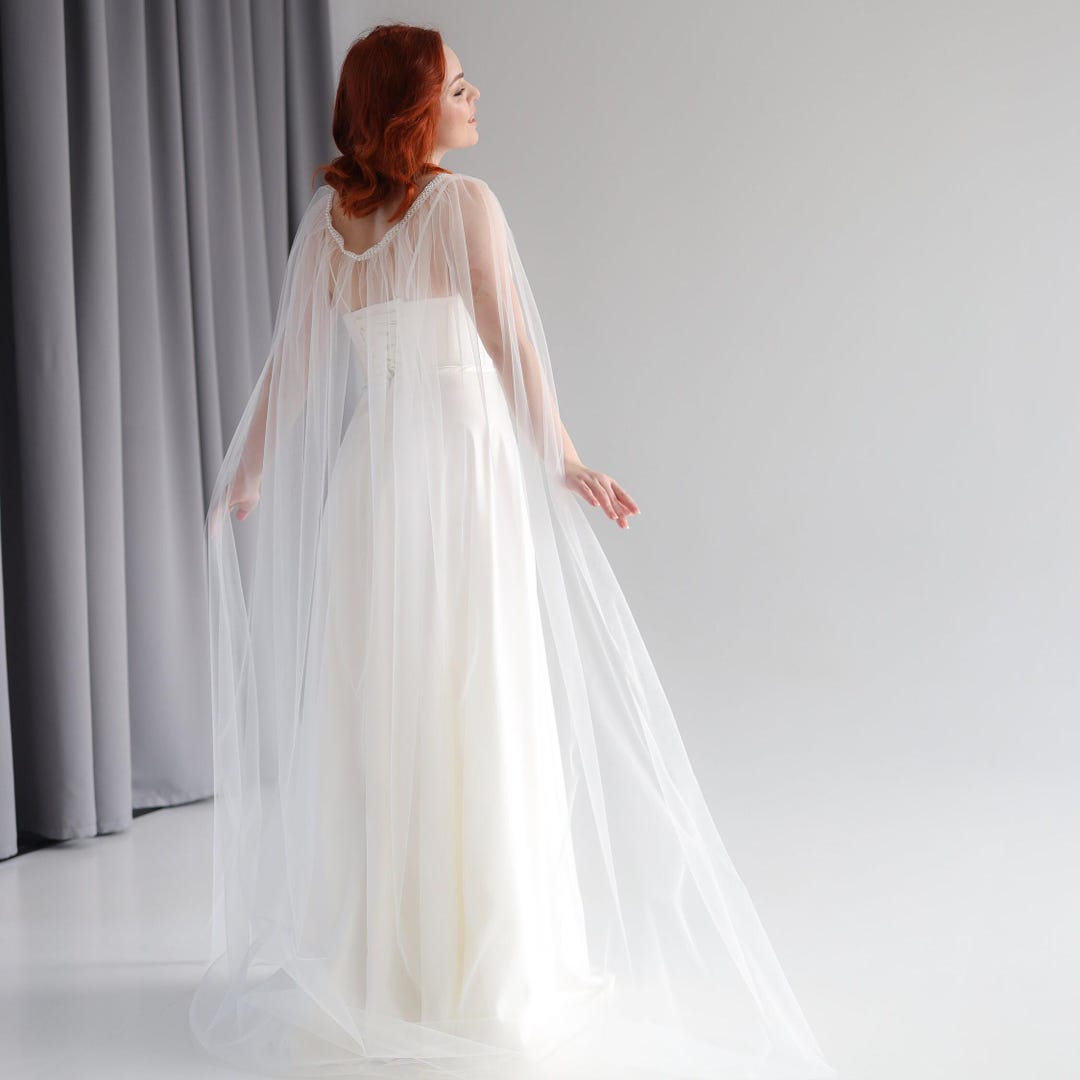 Bridal Cape for Strapless Dress Shoulder Cape Long Wedding Pearl ...