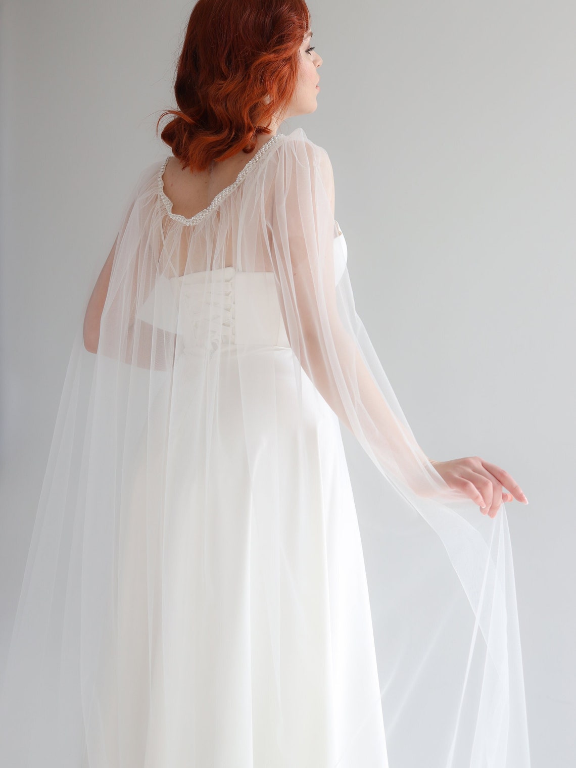 Bridal Cape for Strapless Dress Shoulder Cape Long Wedding Pearl ...