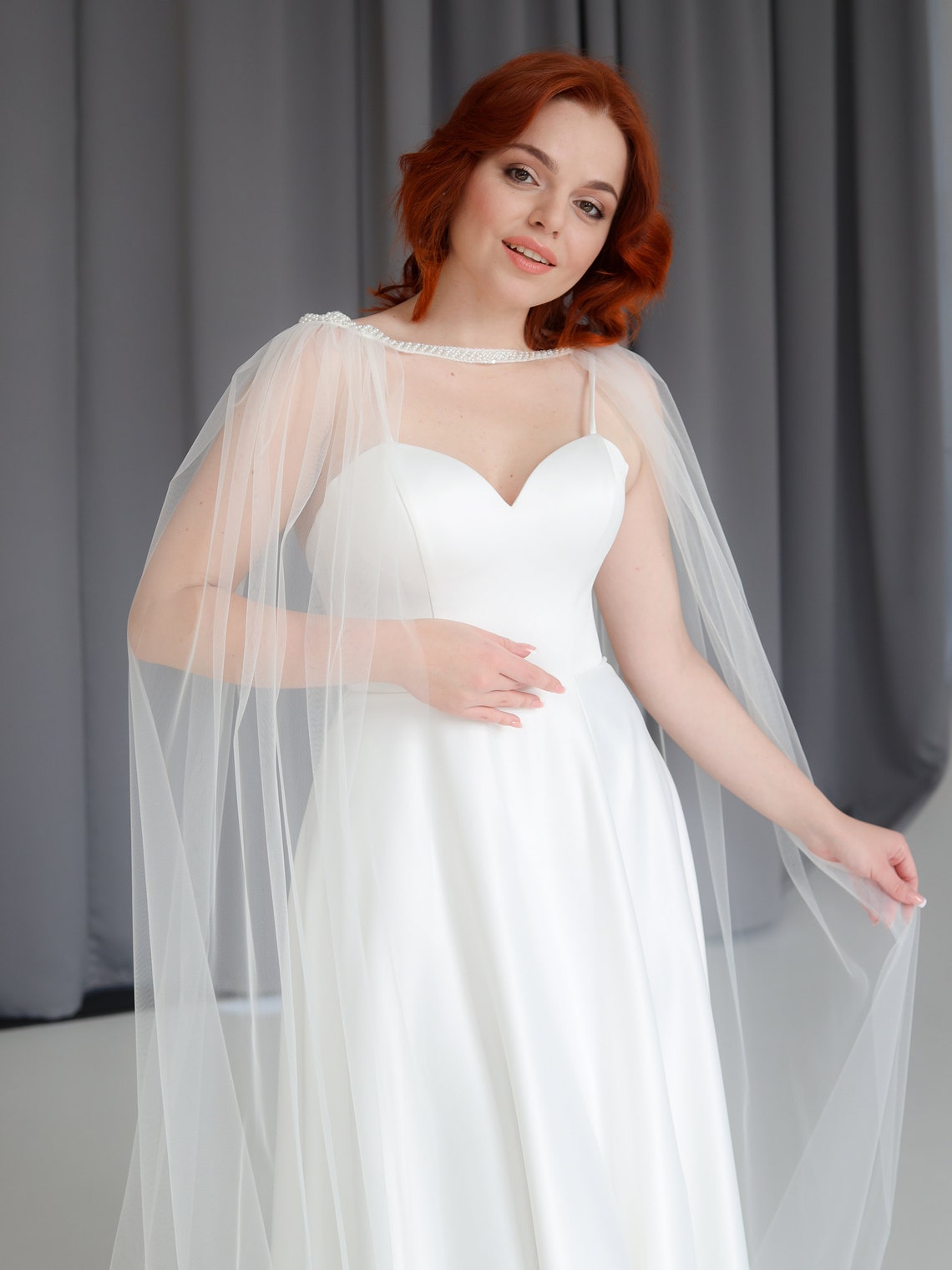 Bridal Cape for Strapless Dress Shoulder Cape Long Wedding Pearl ...
