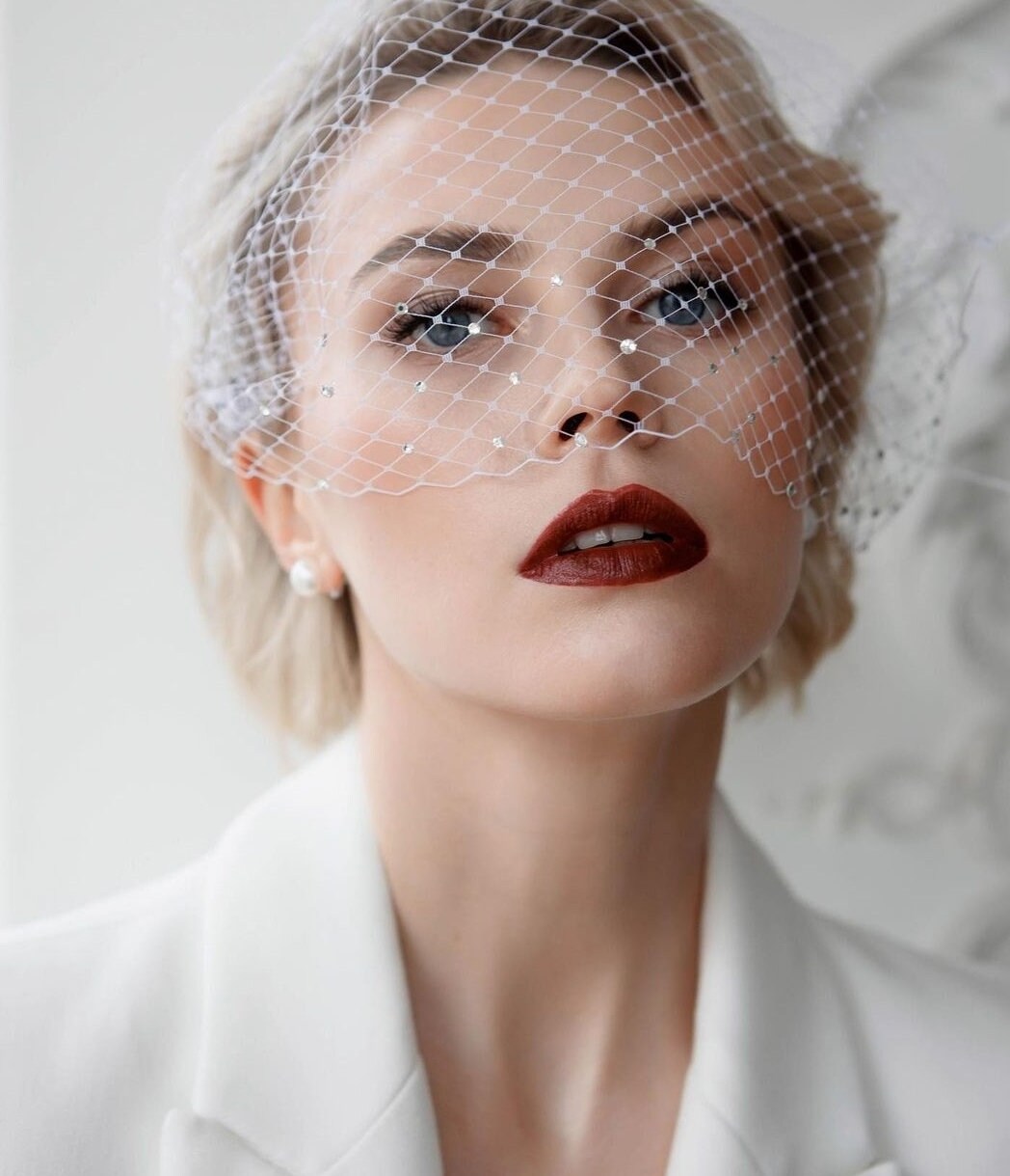 White Birdcage Veil Wedding Scattered Rhinestone Fascinator - Etsy