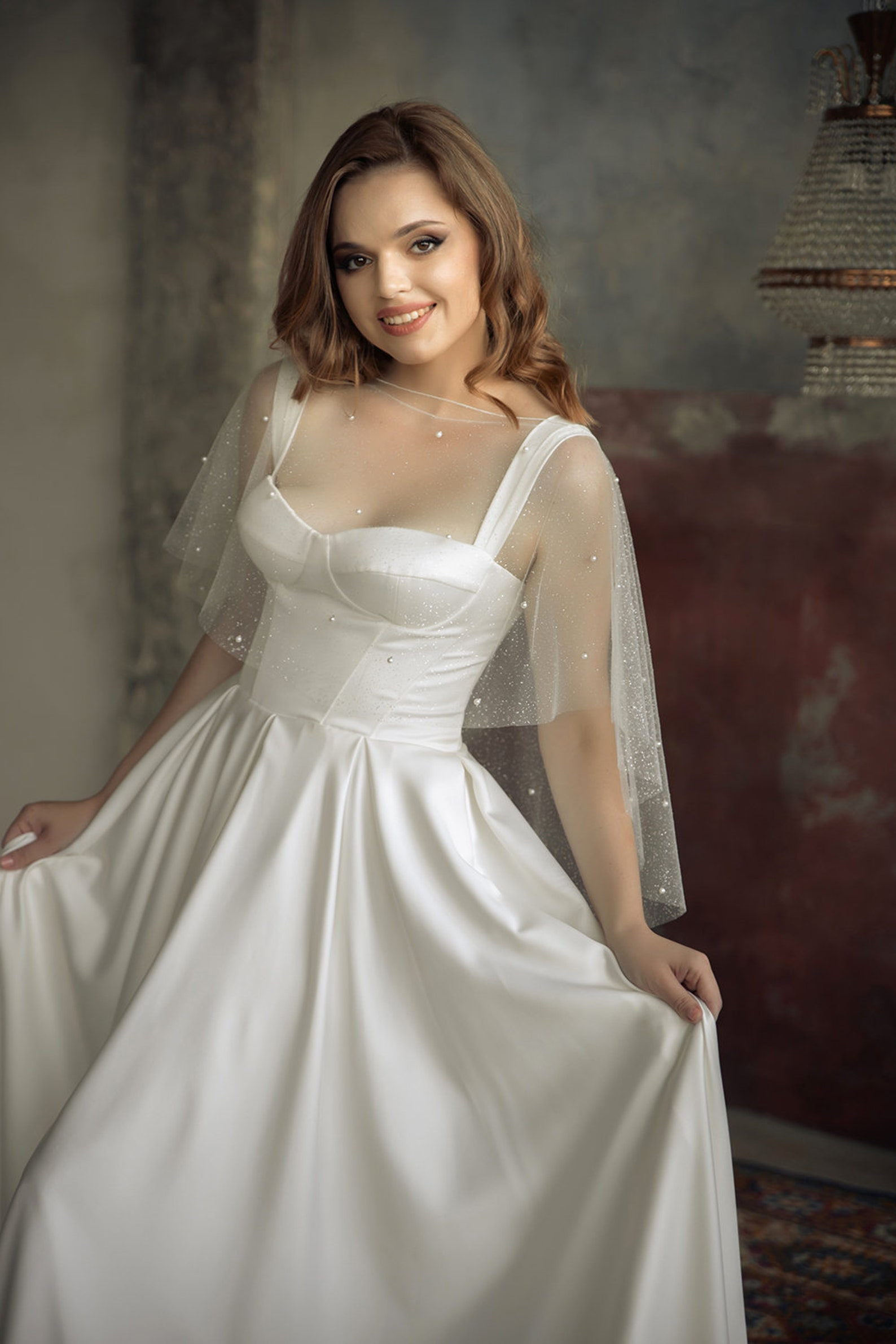 Bridal Cape Pearl and Glitter Wedding Bolero White Capelet - Etsy