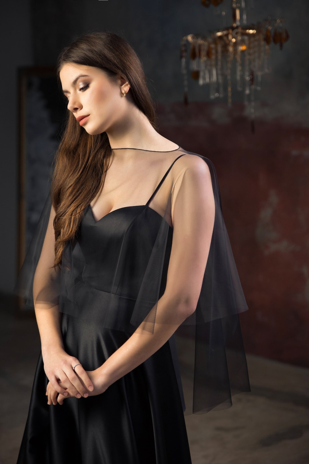 Black Shoulder Cover up Cape Veil Wedding Bolero Shrug Capelet Sheer ...