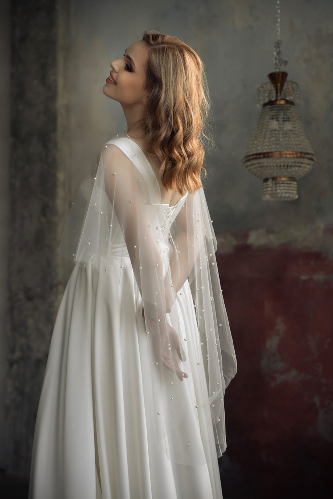 Bridal Bolero Cape Veil Ivory Wedding Cover up Bolero Shrug Top ...
