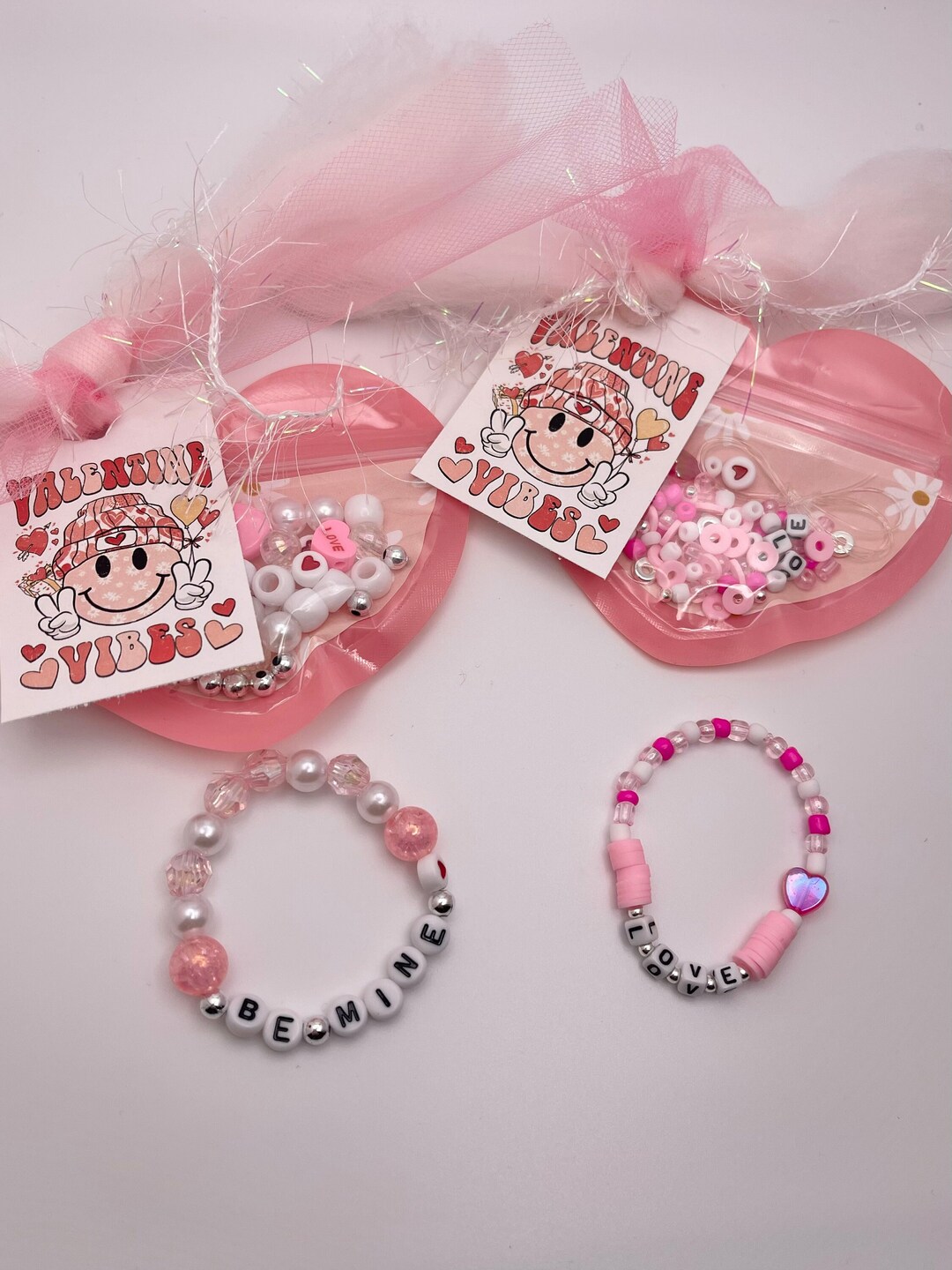 DIY Valentines Bracelet Bead Kit Vday Gift Valentine Party Class Gift ...