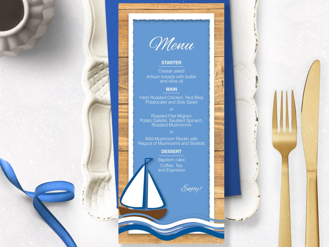 NAUTICAL MENU CARD, Printable Menu, Table Decor, Nautical Theme Blue ...