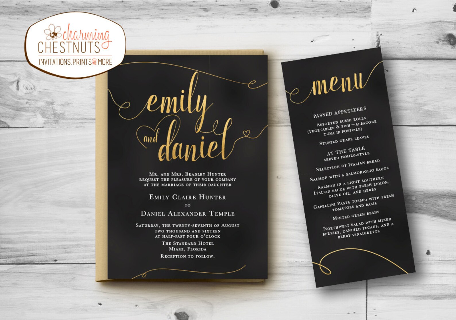 BLACK AND GOLD Wedding Menu Add on to wedding invitation set | Etsy